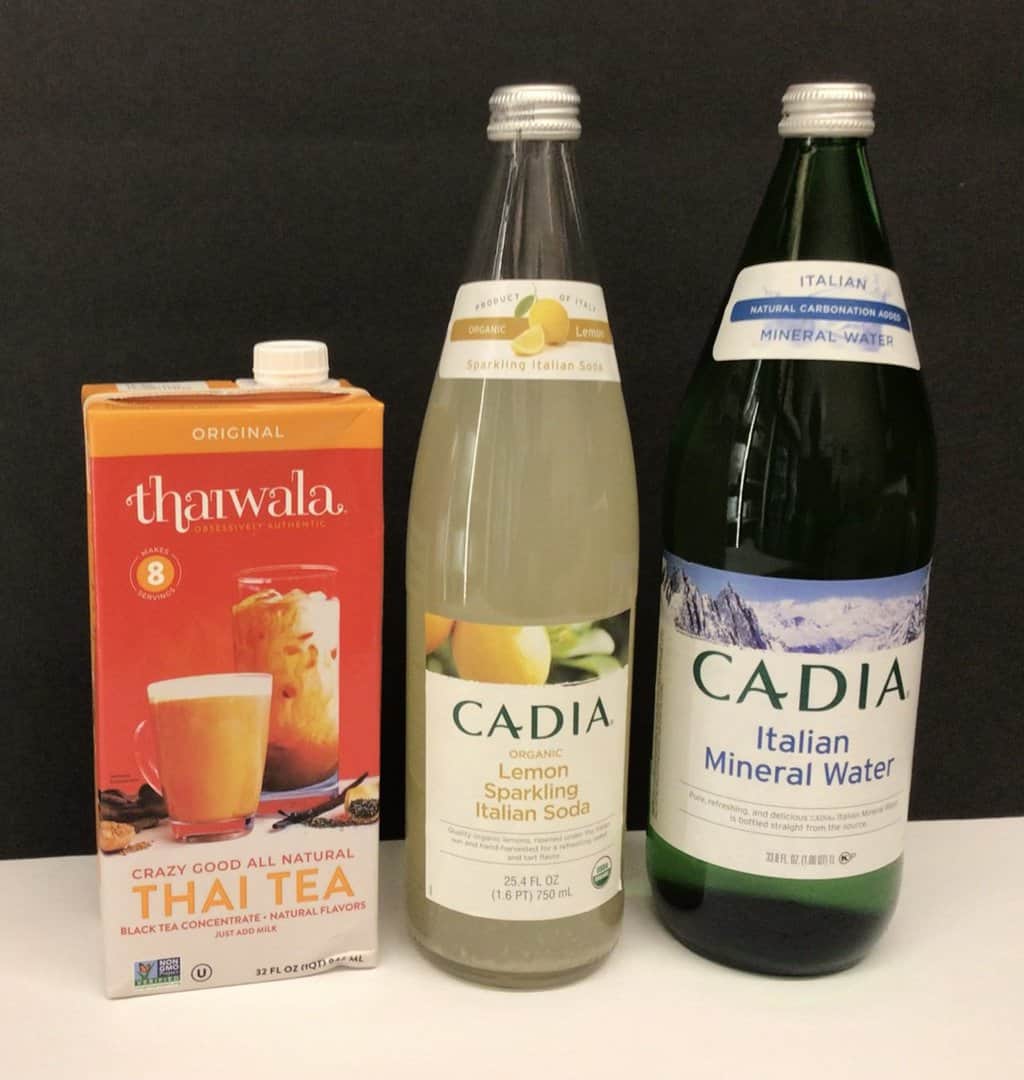 Cadia Lemon Soda, Sparkling Water, Thaiwala Thai Tea Concentrate, Vita ...