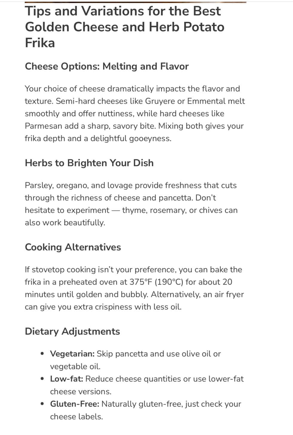 Recipe; Golden Cheese and Herb Potato Frika - Yelm Food Coop